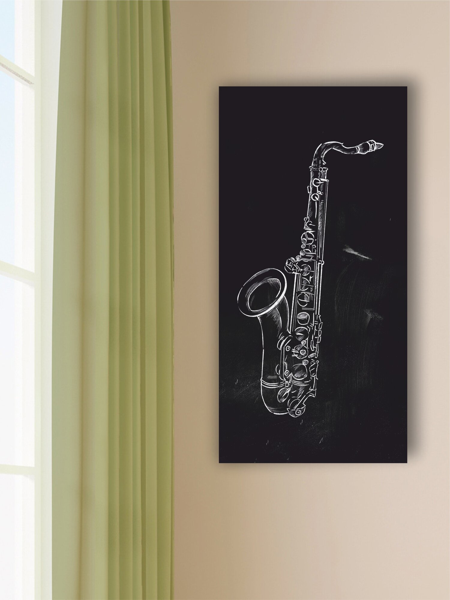 Картина для интерьера на стену, Саксофон графика в стиле минимализм 30х60 см на холсте на подрамнике