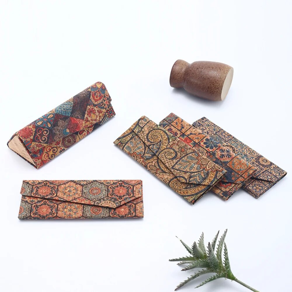 Ретро пробковый складной треугольный футляр для очков для мужчин и женщин, коробка для солнцезащитных очков, портативная дорожная коробка для хранения очков, аксессуары для очков