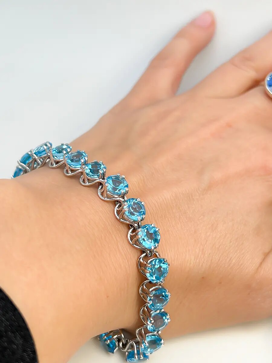 Браслет, серебро, 925 проба, родирование, топаз