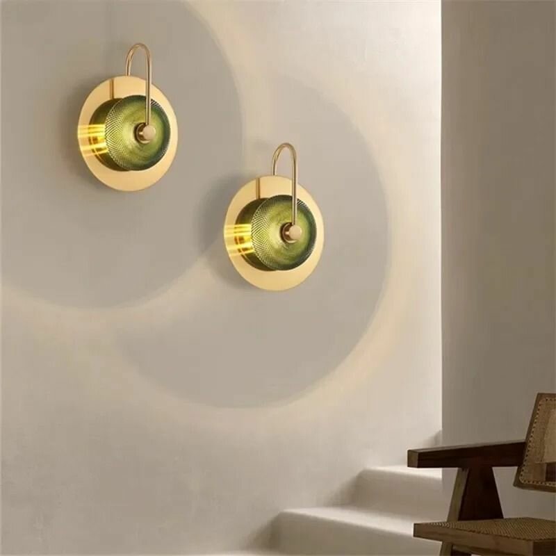 Круглое Бра с Зелеными Хрусталями - Скандинавский Минималистичный Светильник для Гостиной и Спальни