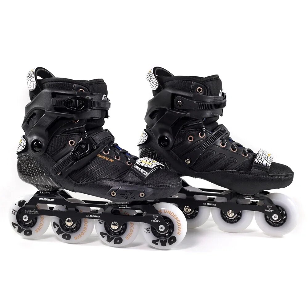 Powerslide Skate EVO Trinity 4*80/3*90 мм роликовые коньки из углеродного волокна 41, Черный, 4-80mm black