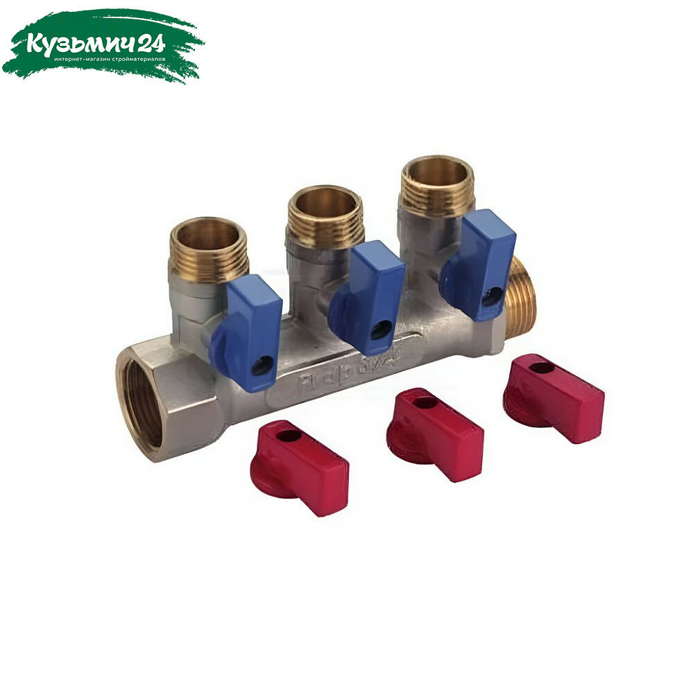 Коллектор для воды Frap F402.3 с отсечными кранами, 3 выхода 3/4 НР