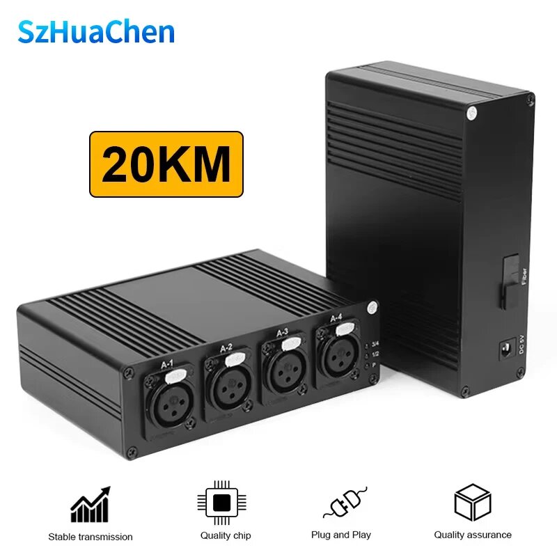TITAK 4-канальный XLR волоконный удлинитель 20км EU Plug