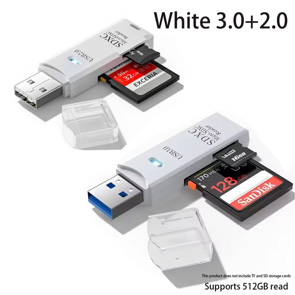 Кардридер 2-в-1 USB 3.0 Белый, White3.0 2.0
