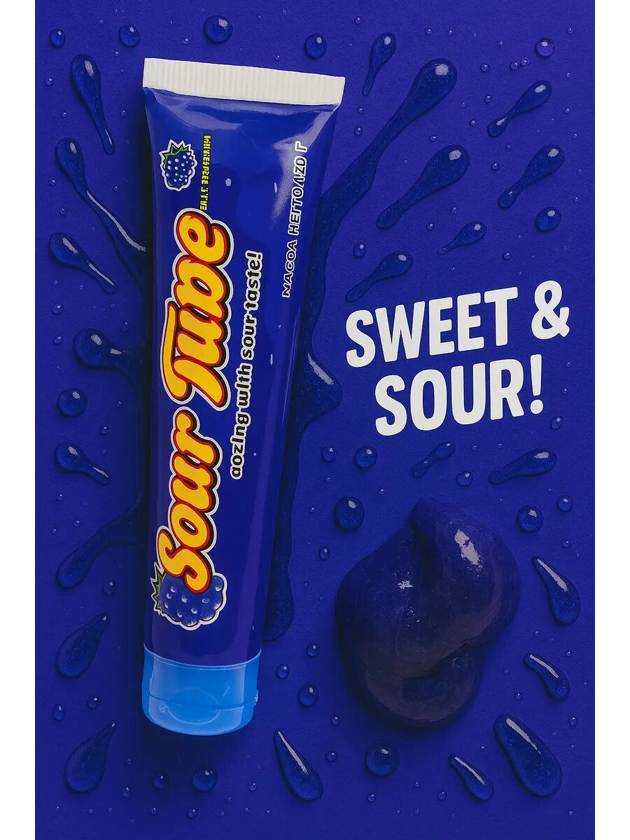 Жидкая карамель кислая конфета Sour Tube со вкусом синей малины 1шт
