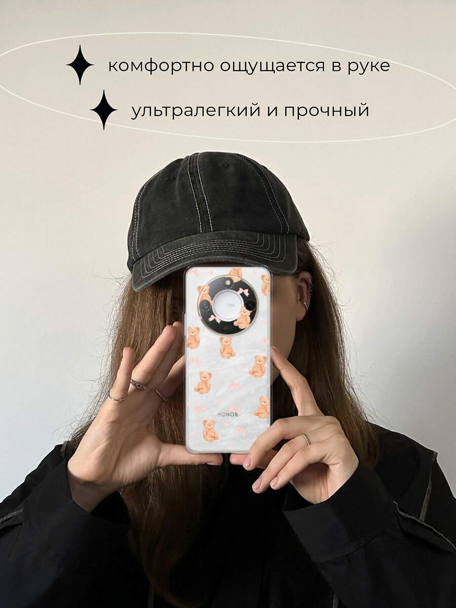 Чехол на Honor X9c Smart / Хонор X9c Смарт с принтом Паттерн бежевые мишки, прозрачный — фото 1