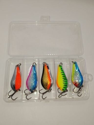 Блесны двойные шумовые, набор из 5 шт. в прозрачном кейсе, 10гр, 7см