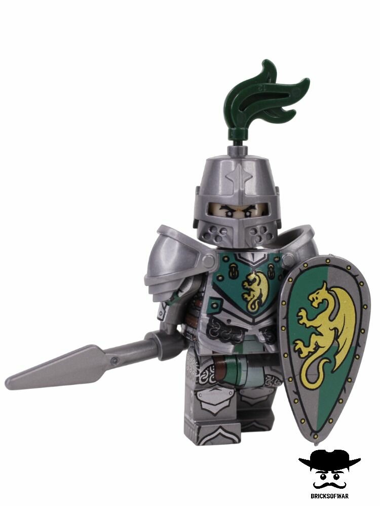 Фигурка средневеково рыцаря castle, солдат Рыцарь зелёный дракон. Минифигурка в броне со щитом и копьем. Совместима с Лего (1 шт, пакет), для людей старше 14 лет