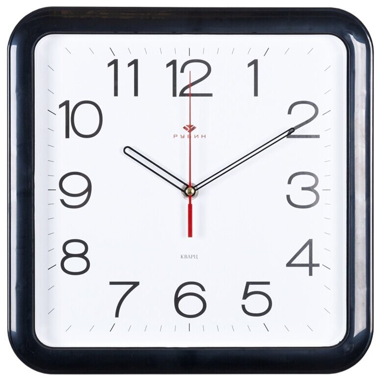 Часы настенные Рубин 7667B, кварцевые, плавный ход, арабские цифры, черные