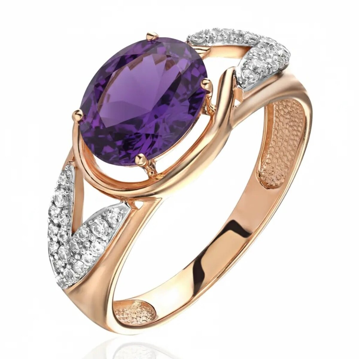 Кольцо, красное золото, 585 проба, фианит, аметист
