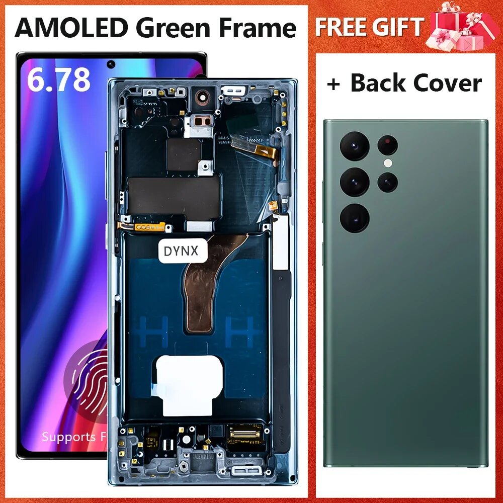 100% протестированный ЖК-дисплей ЕС для Samsung Galaxy S22 Ultra 5G, дисплей S908E OLED Green Kit