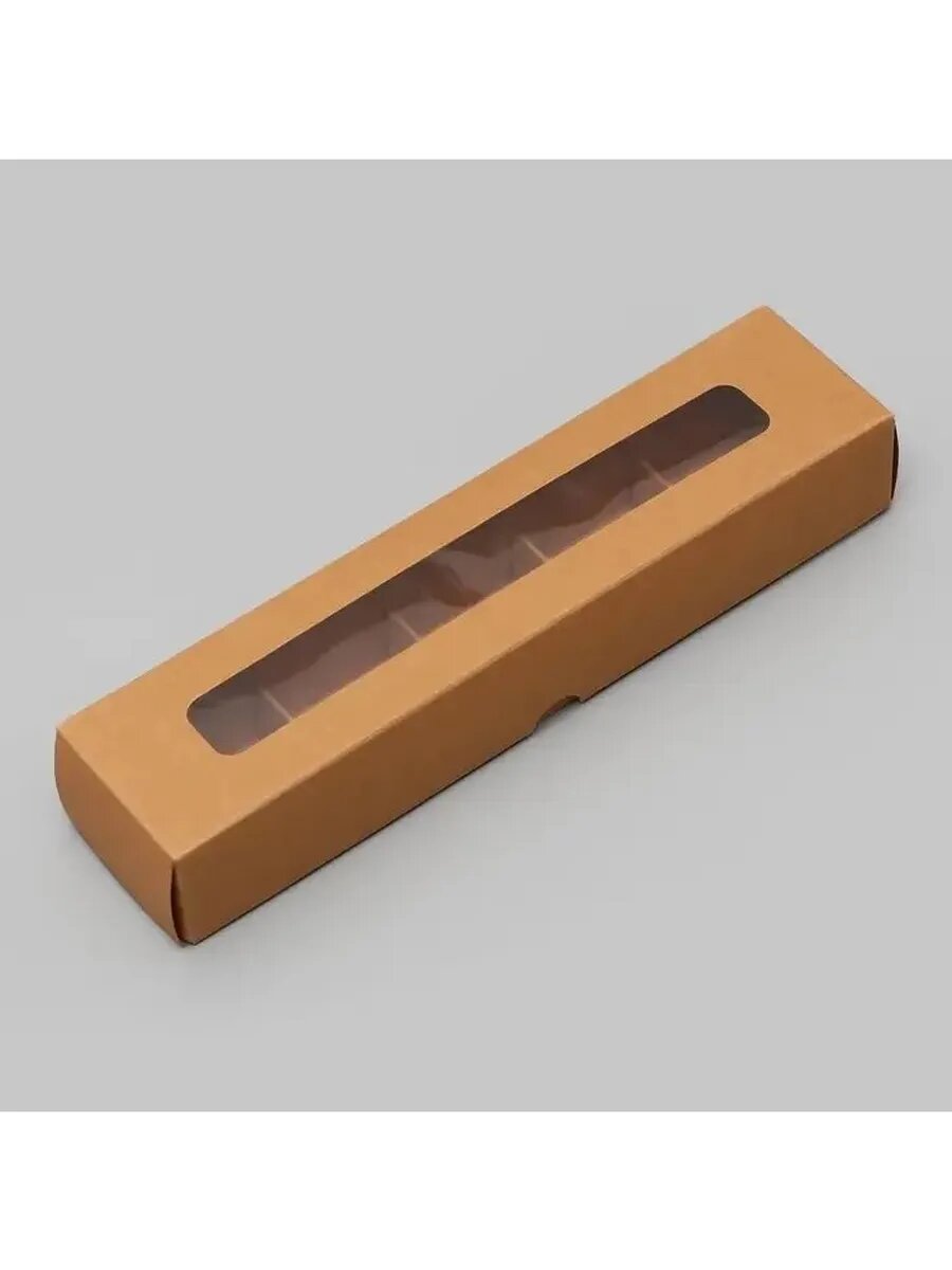 Коробка для 5 конфет, с окном, с тонкими разделителями, краф