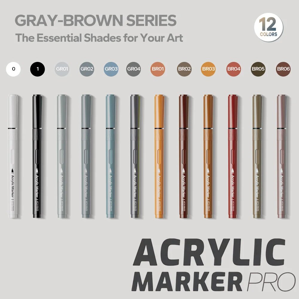 Маркеры акриловые Gray-Brown Series 12 цветов