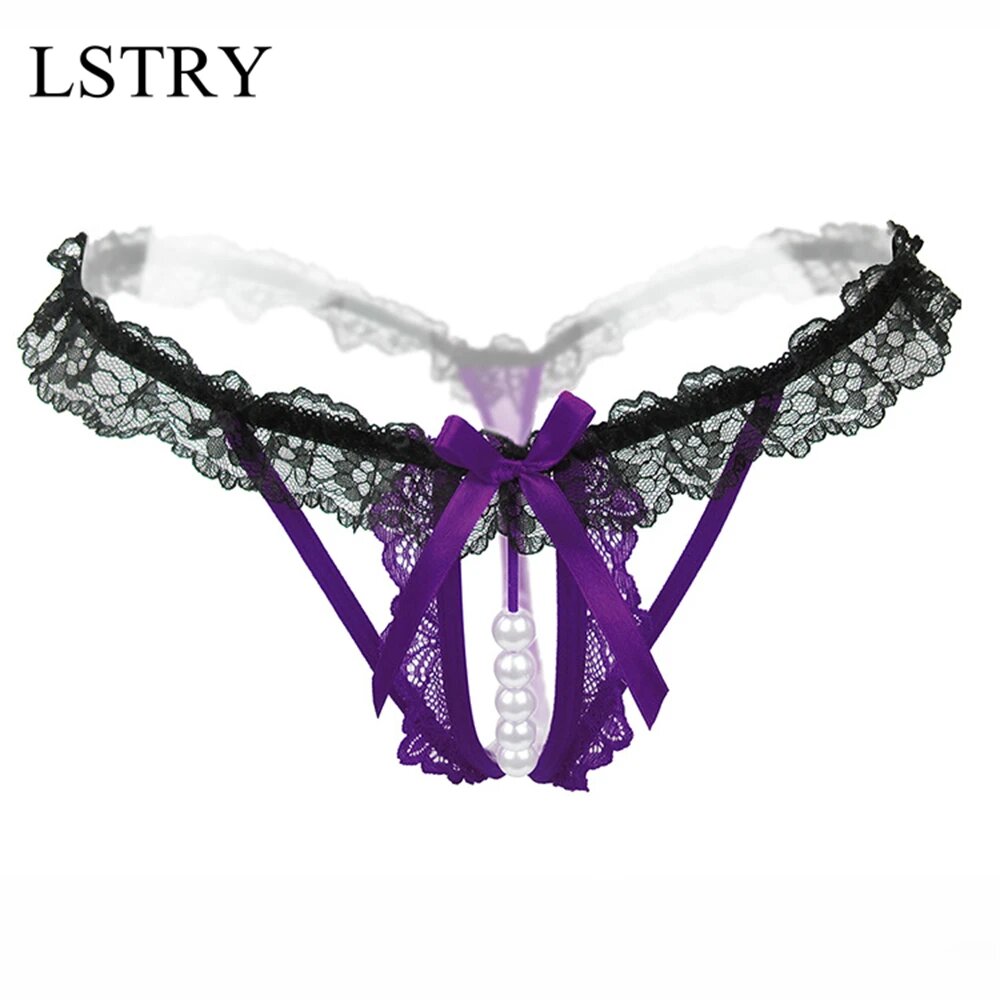 Трусики женские с бантиком и жемчугом, фиолетовые, M3-Purple