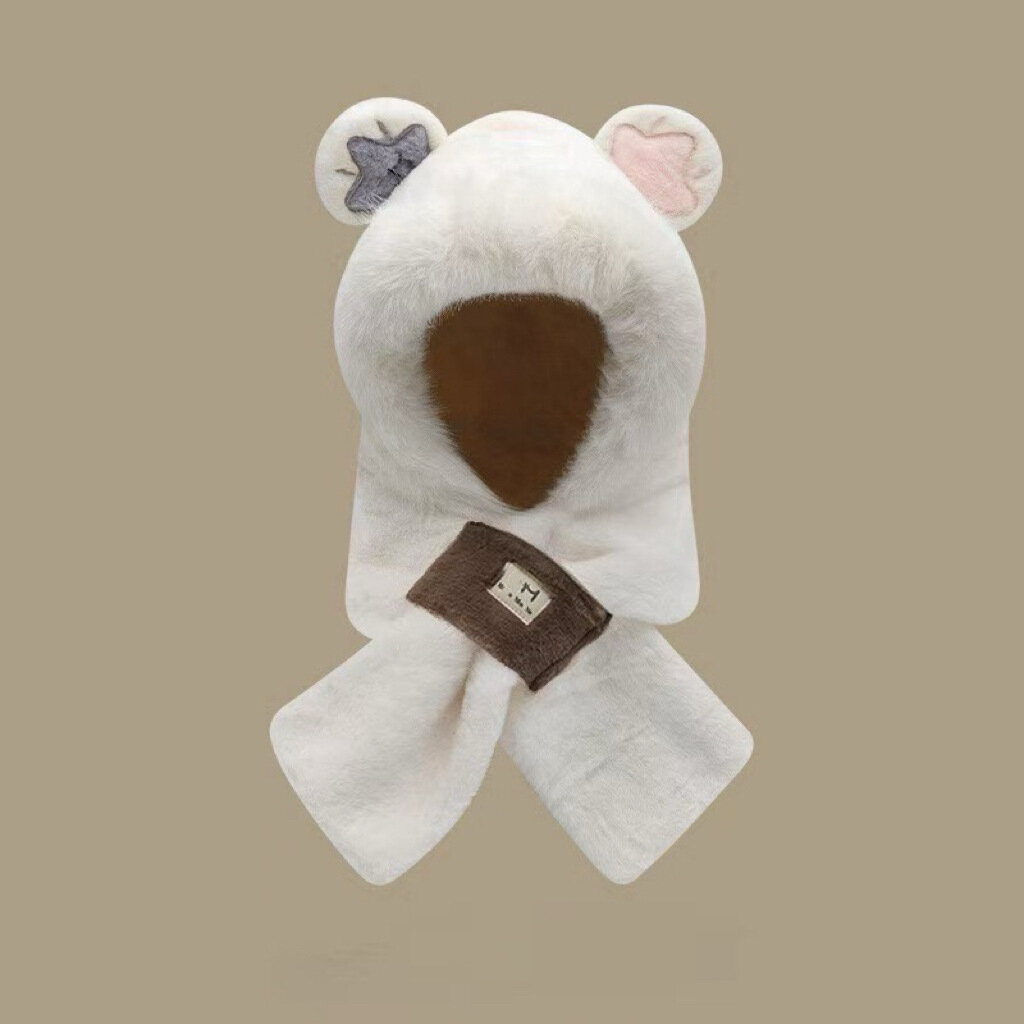 Шапка и шарф с лисьими ушками, универсальная шапка для женщин, зимняя милая плюшевая пушистая зверюшка, плюс шарф, комплект из двух предметов