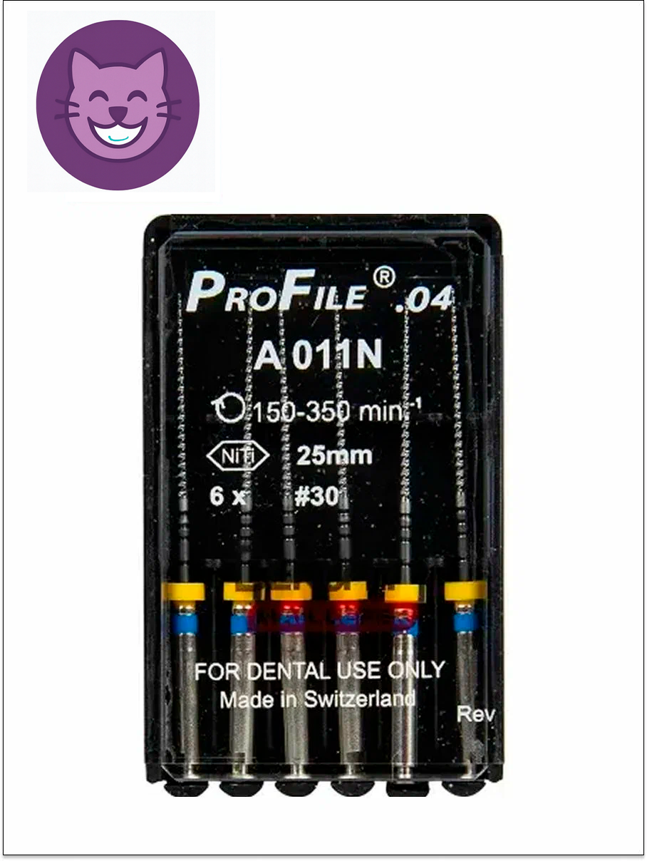 Файлы машинные ProFile Maillefer 04 №30 25мм (6шт), каналорасширители стоматологические, эндодонтические инструменты
