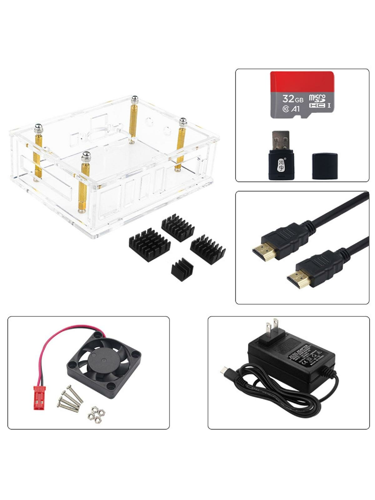 Case for Orange Pi 5 Plus Transparent Case Enclosure Clear Cover with Cooling Fan Metal Heat Sinks
