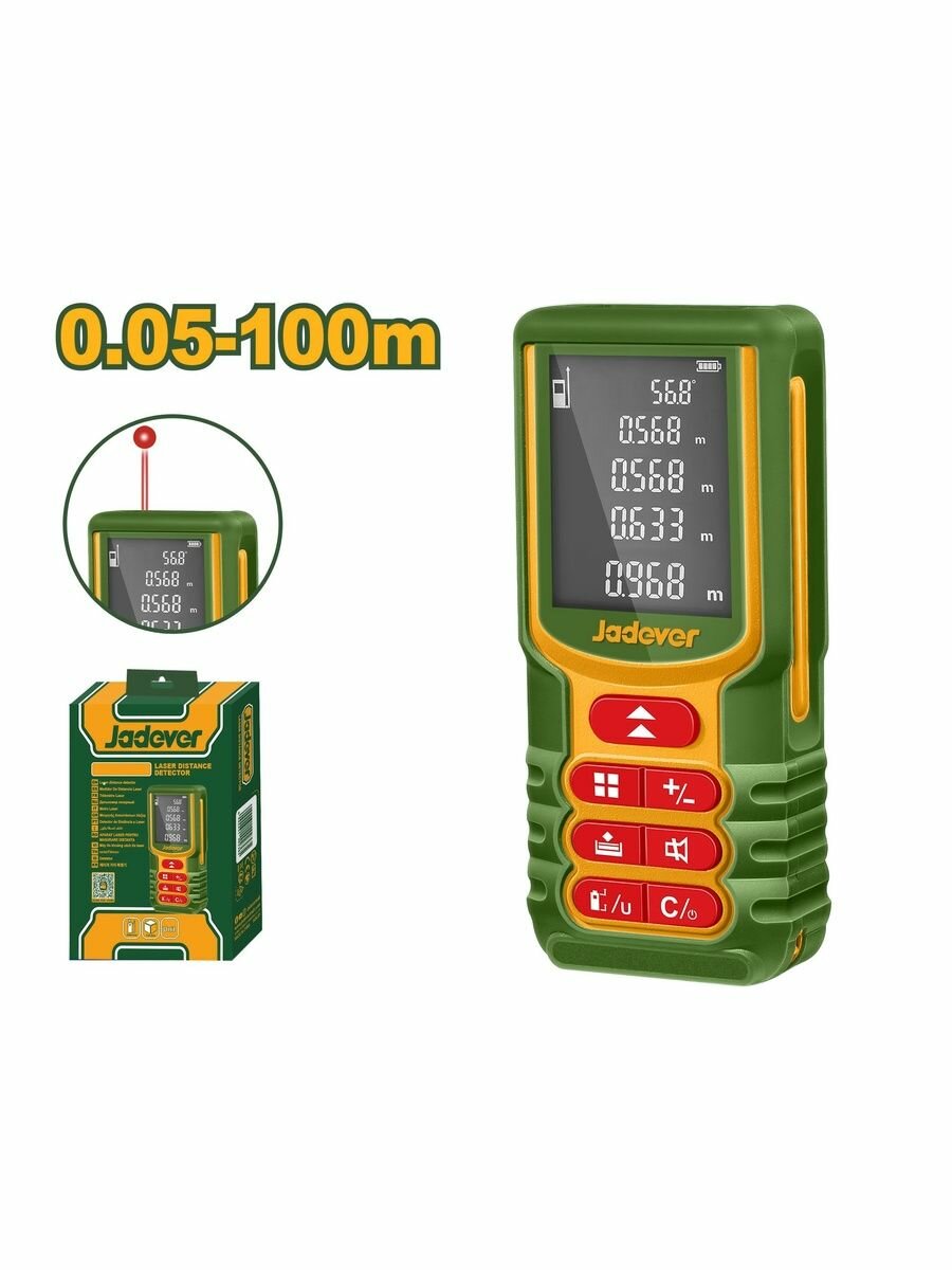 Дальномер лазерный,2*1.5(AAA),0,05-100м, точн. 2,0мм,635Нм JADEVER JDDL1520