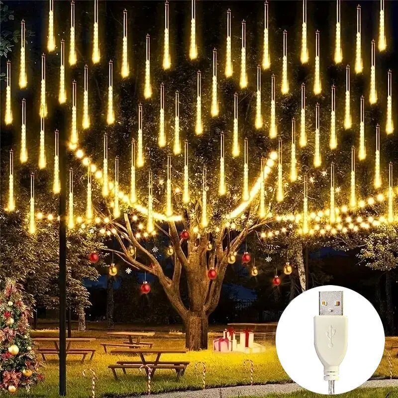 USB гирлянда «Метеоритный Дождь» HOUHOM Warm Lights, USB 30cm 8Tube