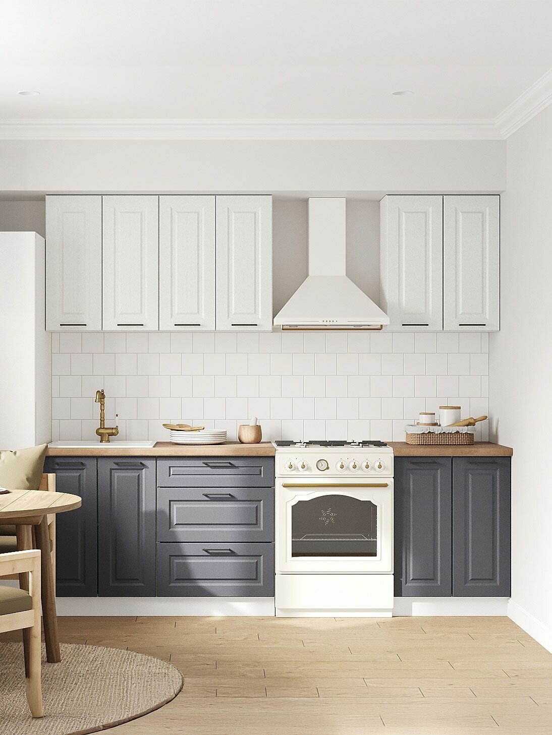 Кухонный гарнитур Шервуд 1.8 м, мебель для дома и кухни, Белый / Арктик / Шато индиго