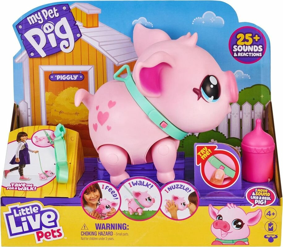 Little Live Pets - My Pet Pig: Piggly Мягкая и трясущаяся интерактивная игрушка-свинка, которая ходит, танцует и тыкается носом.