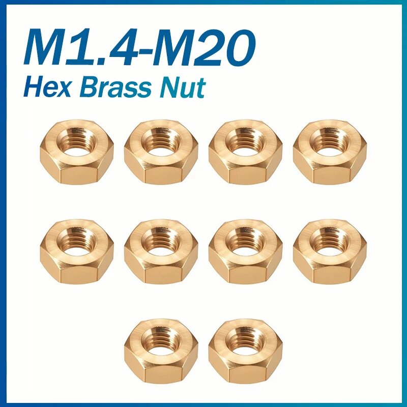 1/5/10/50/100 шт. DIN934 твердая латунь, медь, шестигранная шестигранная гайка M1.4 M1.6 M2 M2.5 M3 M4 M5 M6 M8 M10 M12-M20 для винтового болта