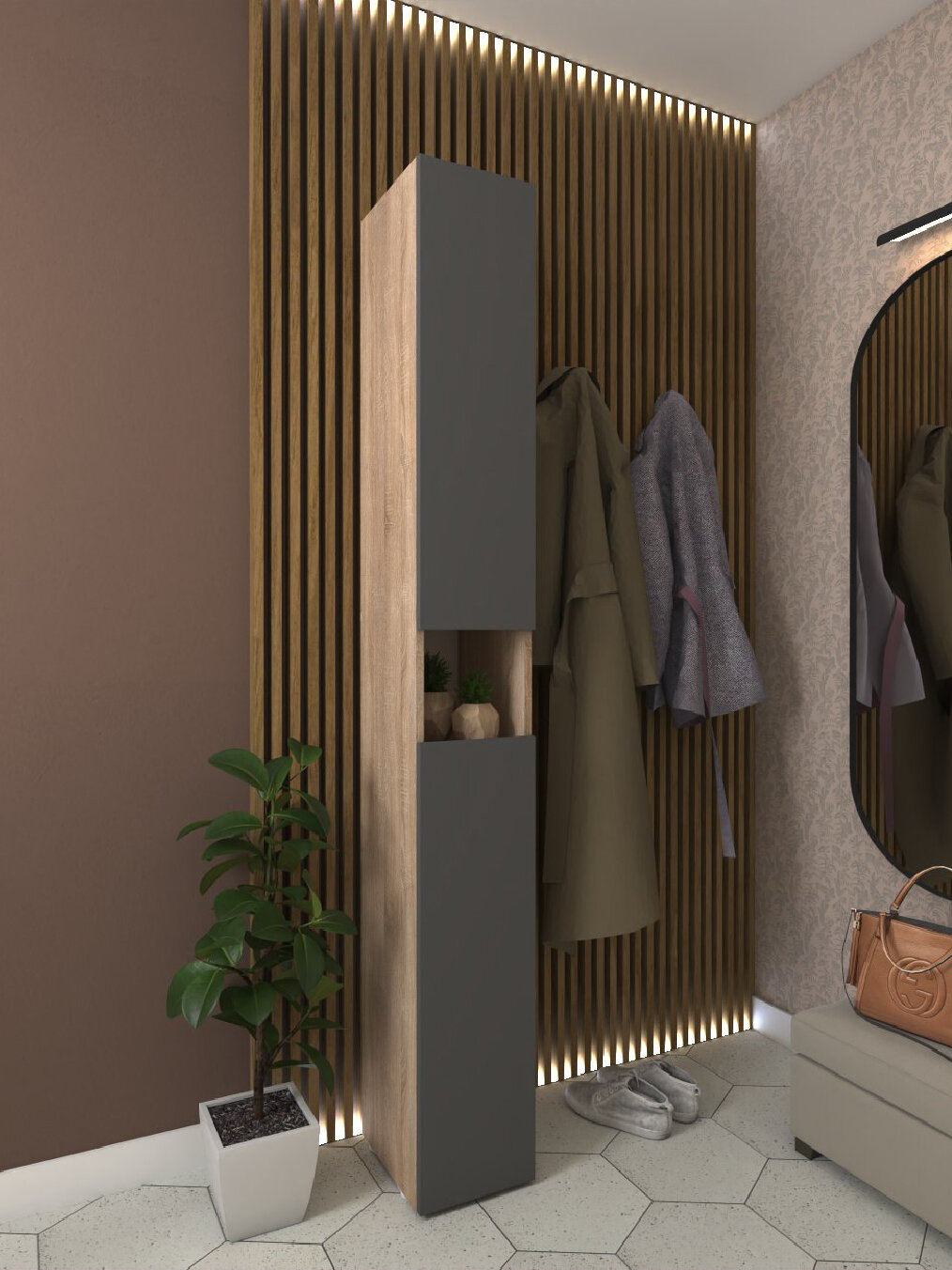 Шкаф-пенал в прихожую Дуб-Графит