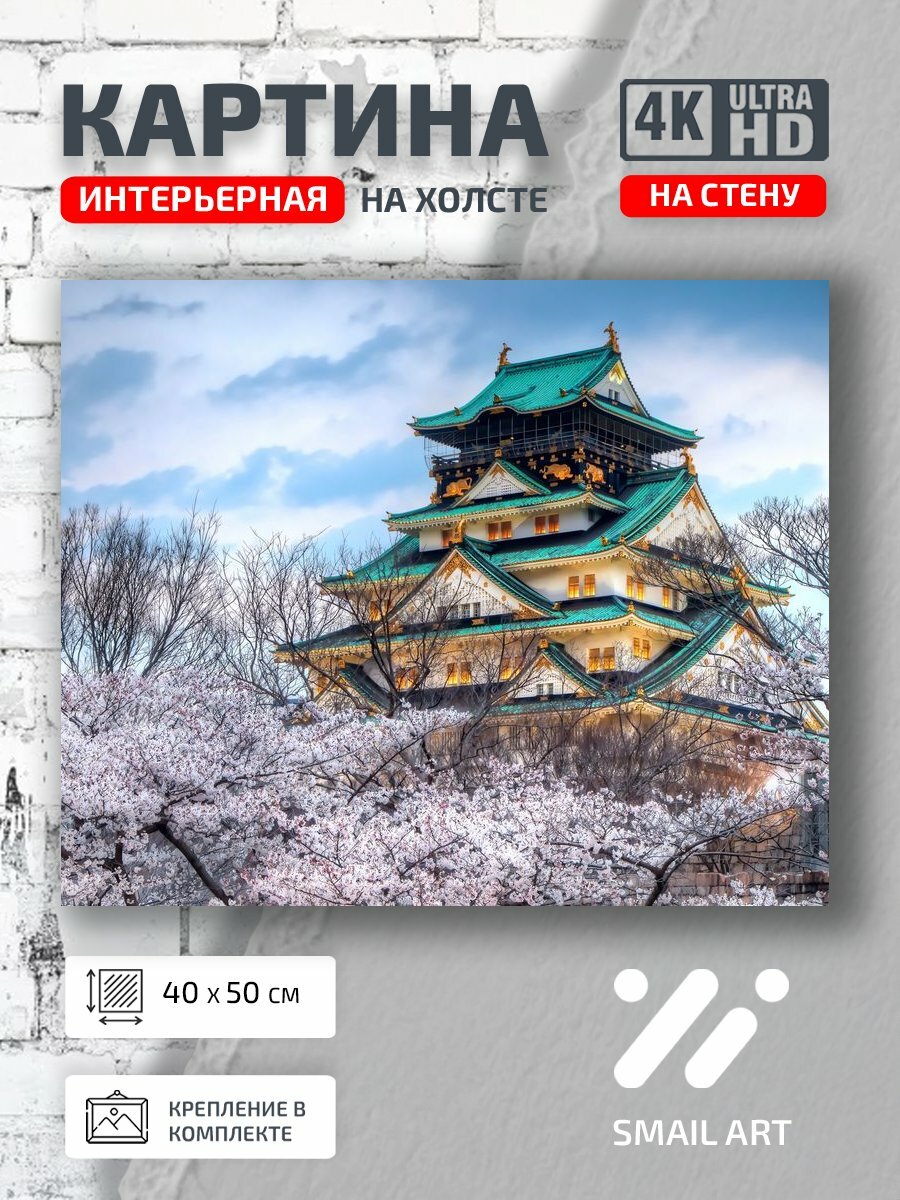 Картина на холсте интерьерная 40 на 50 на стену Сакура City для кафе урбанистика интерьер