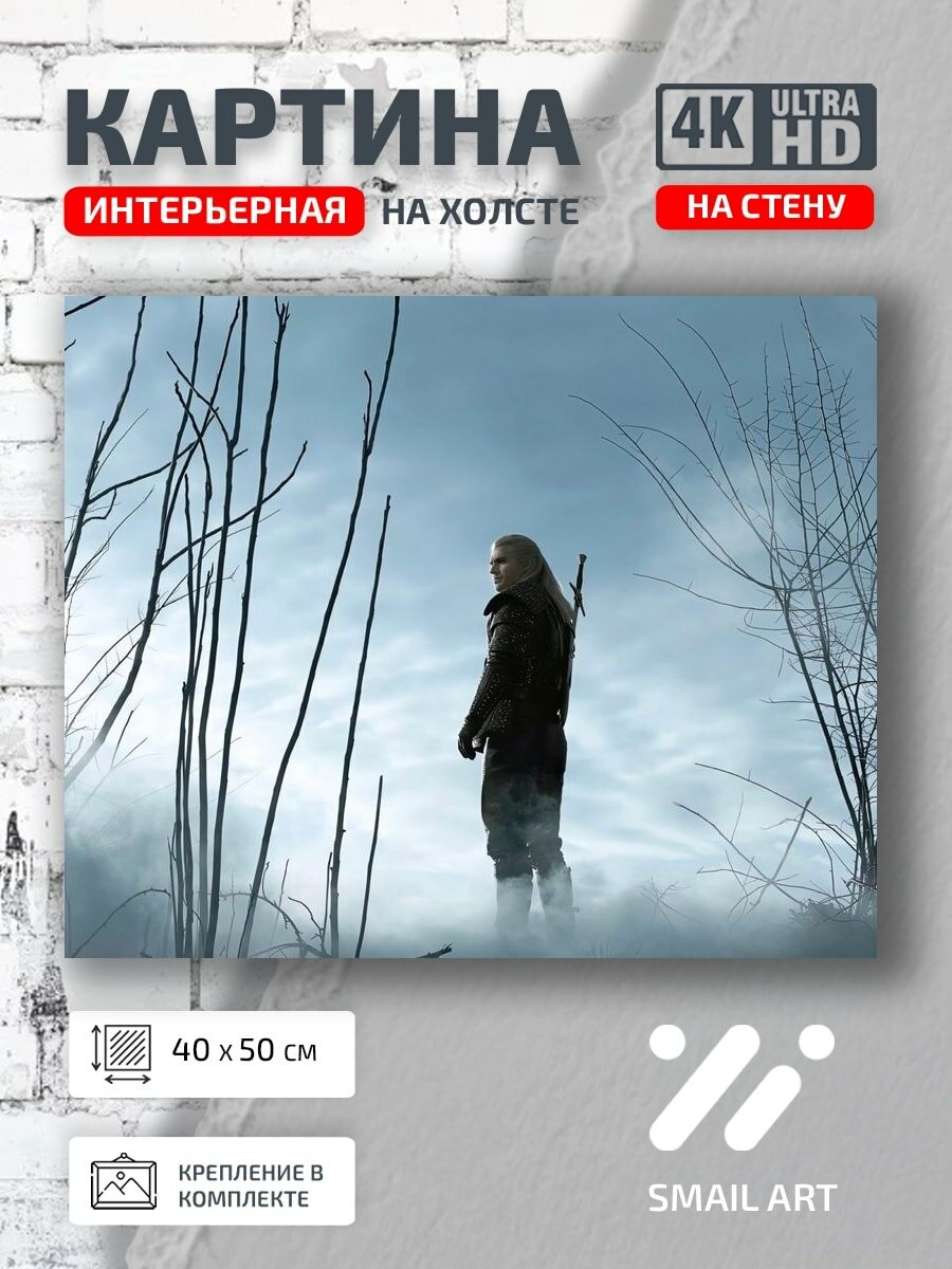 Картина на холсте интерьерная 40 на 50 на стену кино witcher для кабинета фэнтези