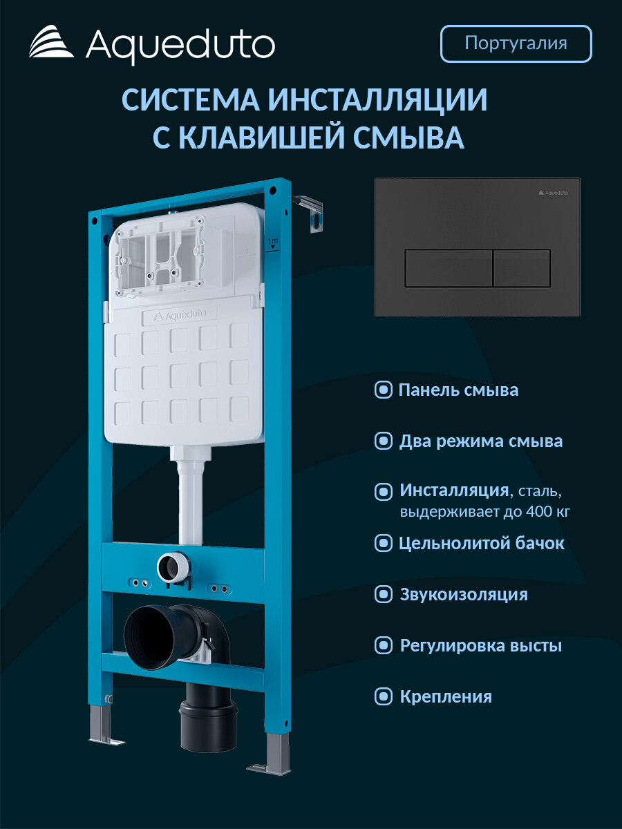 Комплект AQUEDUTO Инсталляция TECNICA Novo с панелью смыва RETANGULO Novo, черный матовый TEC11RET0240
