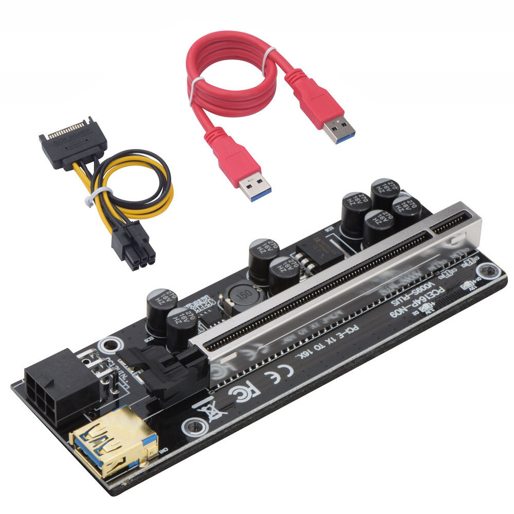 009SPLUS PCI-E Riser Card 1X-16X удлинительный кабель с 8 твердотельными конденсаторами, 6-контактный графический удлинитель для майнинга ETH с питанием и LED-дисплеем