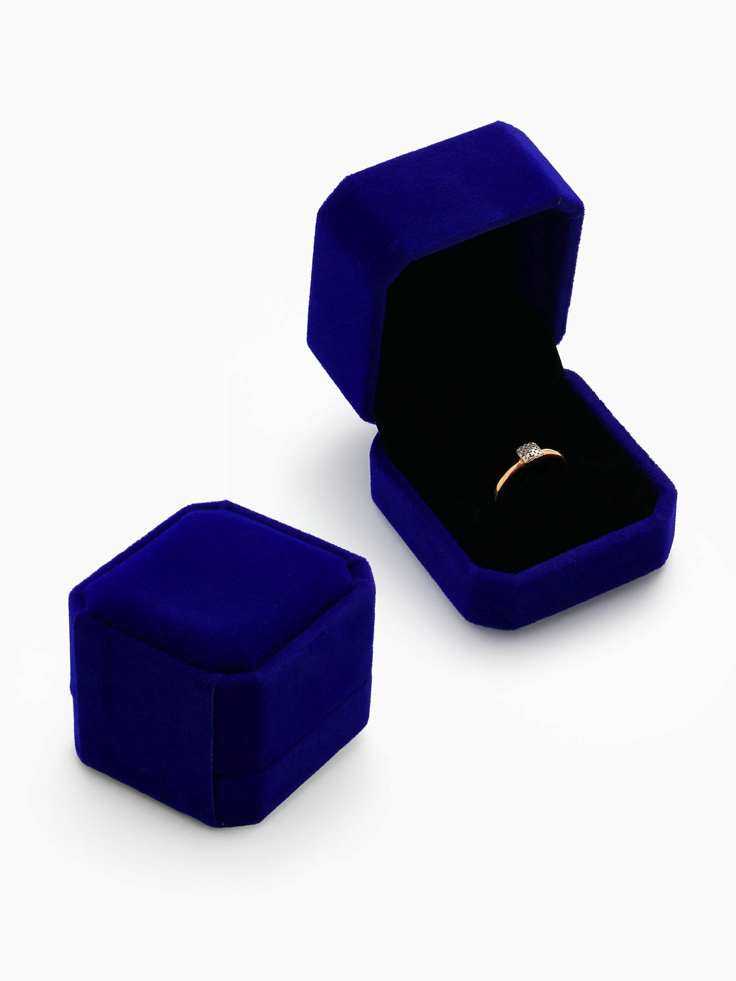 Футляр под кольцо, серьги "Геометрия", бархатный, 5x5.5x4 см, синий