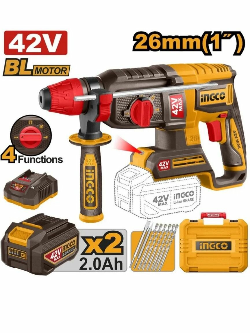 Перфоратор CRHLI422682 SDS+, 2,5Дж, акк, б/щ, P42M ,2 акб в кейсе