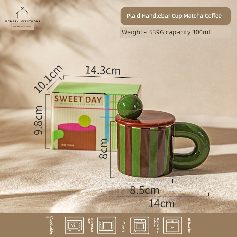 Современная кружка в клетку для домохозяйки с крышкой, парная чашка для воды, бытовая керамическая кружка,