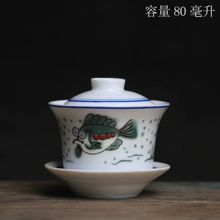 Мини-чайник Чжоучжоу с рыбьим узором для гонфу-чая, двухчашечная вместимость, керамика с высокотемпературной