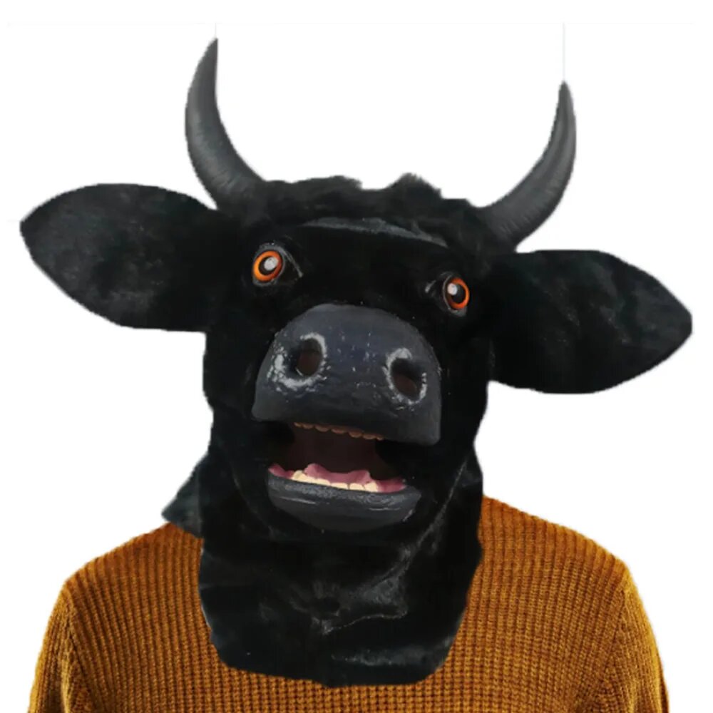 Реалистичная Маска Коровы С Открытым Ртом, Костюм Движущегося Быка, Забавный Головной Убор С Животными Для Хэллоуина, Косплей
