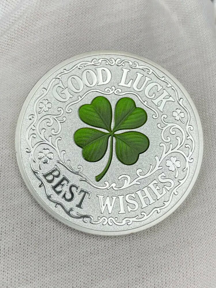 Четырехлистная счастливая монета, талисман на удачу, кошельковый оберег