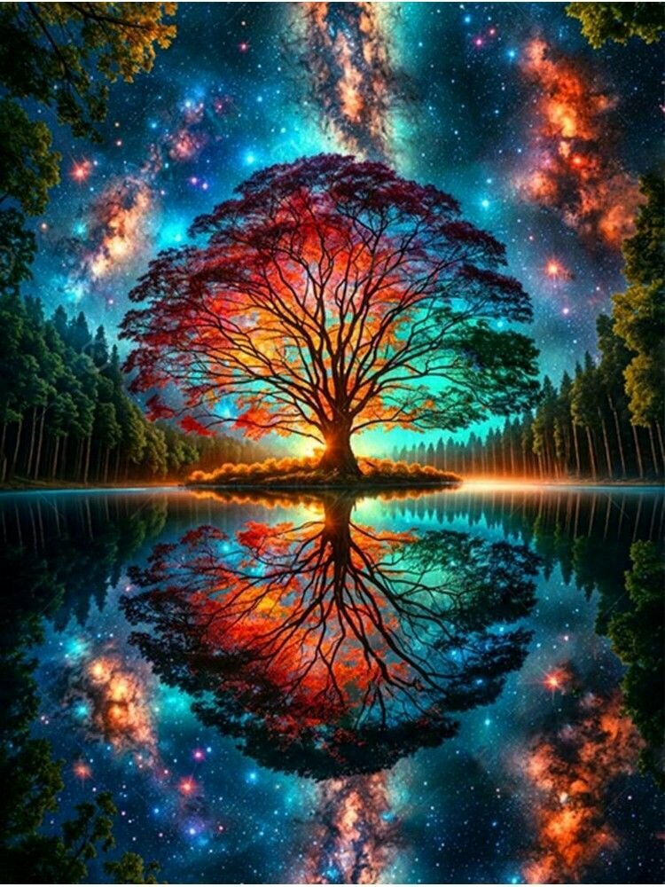 Алмазная картина "Древо Жизни, Йога, Мифология, Индия" / Алмазная вышивка / Круглые стразы 40х50 см