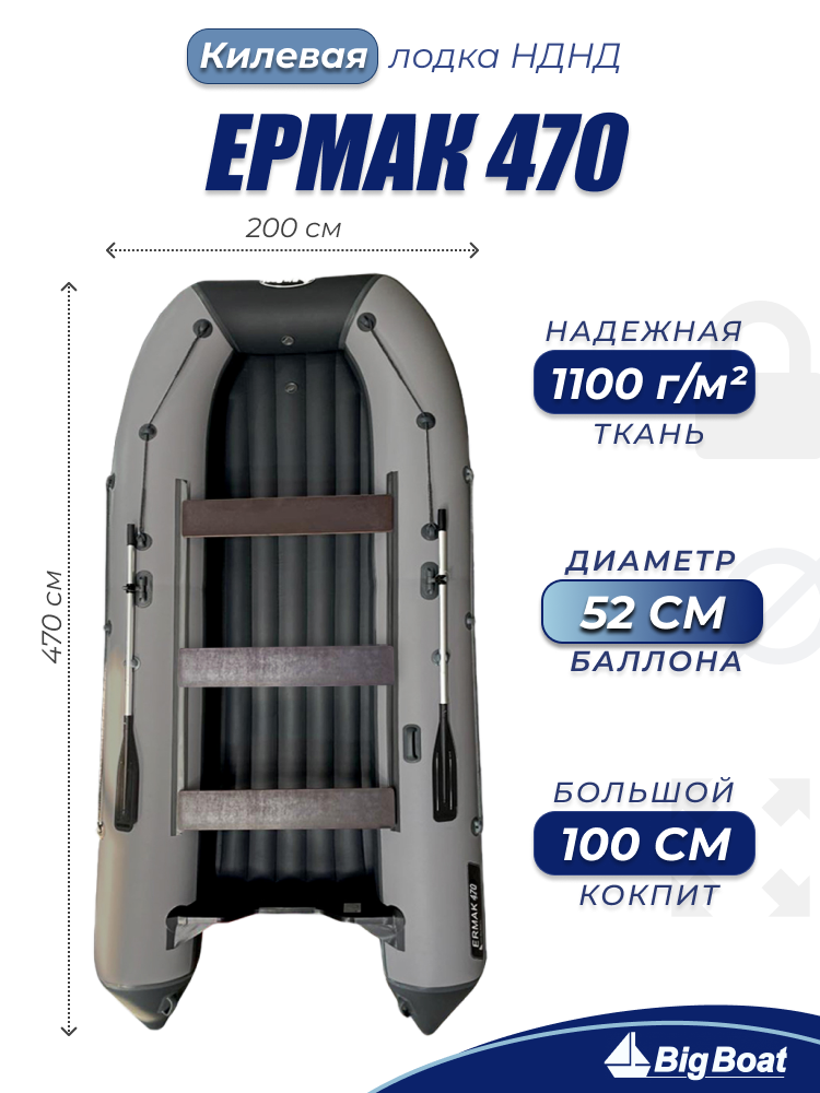 Надувная, под мотор, лодка из ПВХ для рыбалки НДНД Ermak (Ермак) 470