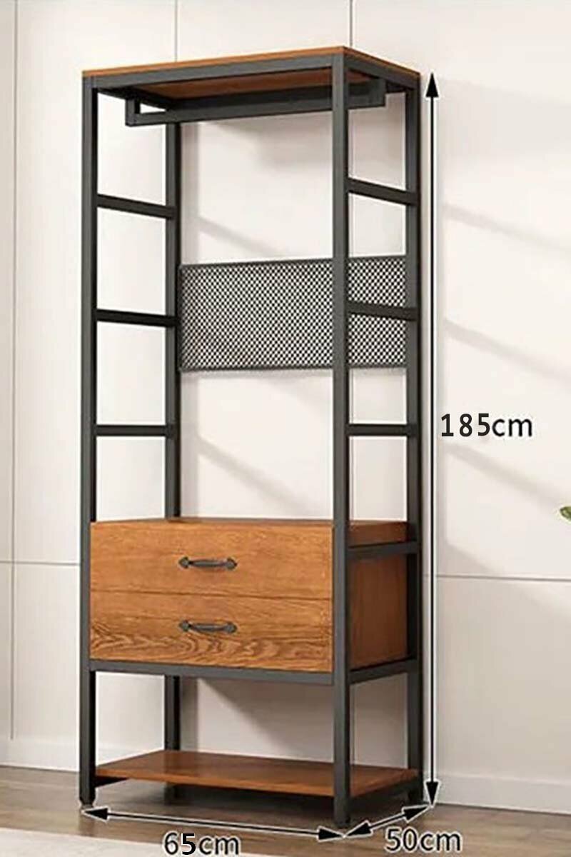 Стеллаж LOFT прихожей ширина 65х50х185 см Вес 35кг Металл лдсп натуральный дуб вотан обувница 2 ящика вешалка