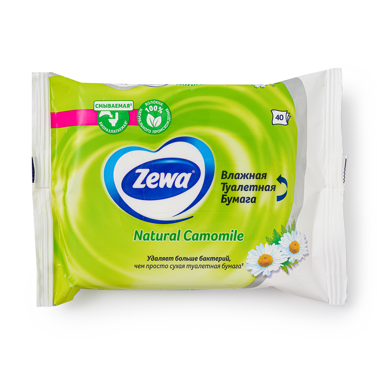 Влажная туалетная бумага Zewa "Ромашка", 40 листов, смываемая
