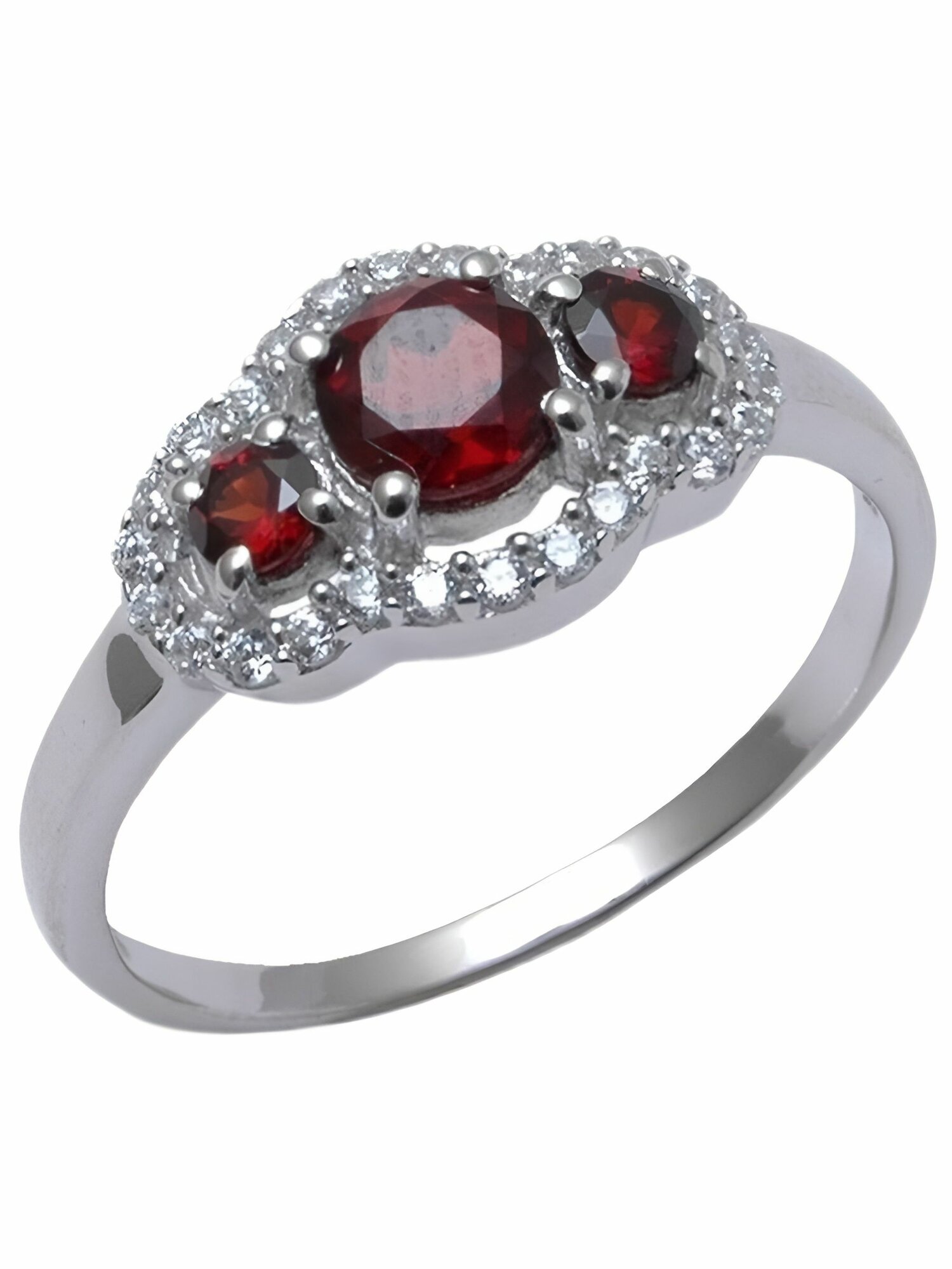 Кольцо тонкое, серебро, 925 проба, родирование, гранат, фианит