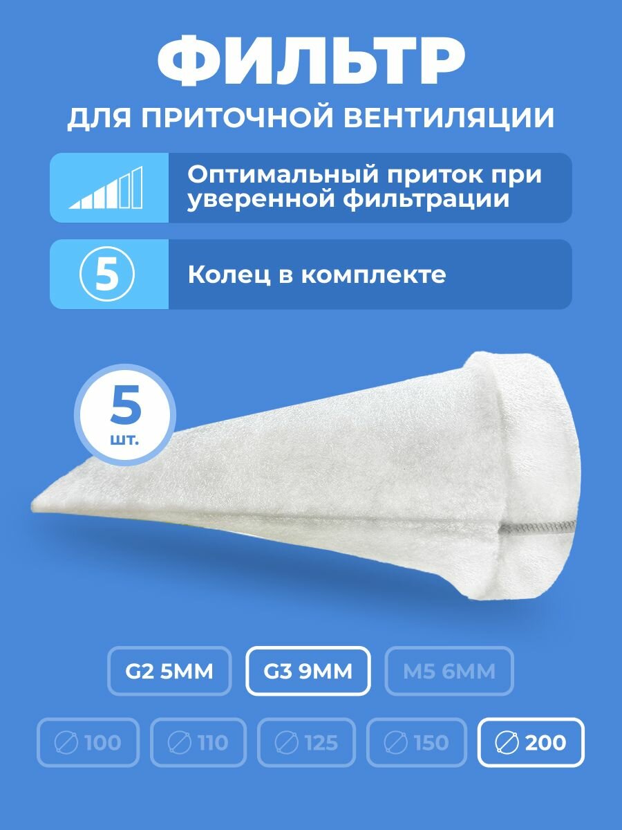 Фильтр для КИВ 200 мм G3 канальный для приточной вентиляции 5 штук в комплекте, фильтр для бризера