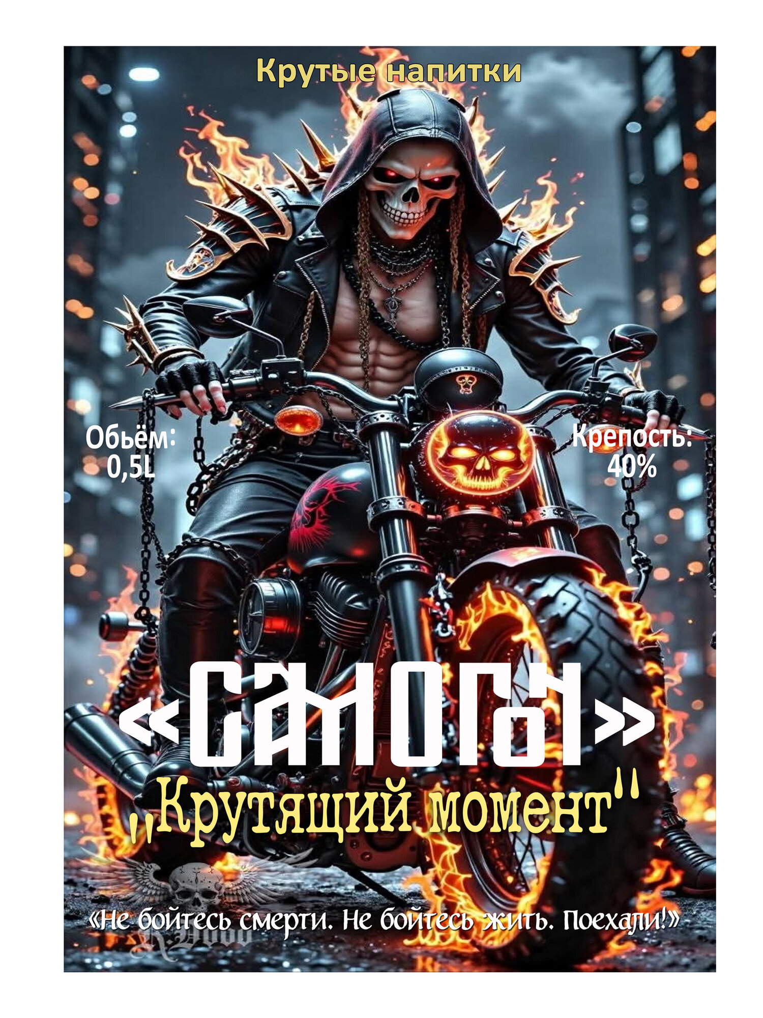 Самоклеящиеся этикетки на бутылку самогона, БайкерDrink /7х10 см /24 шт