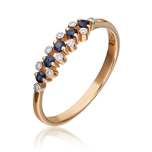 Кольцо, красное золото, 585 проба, бриллиант, сапфир