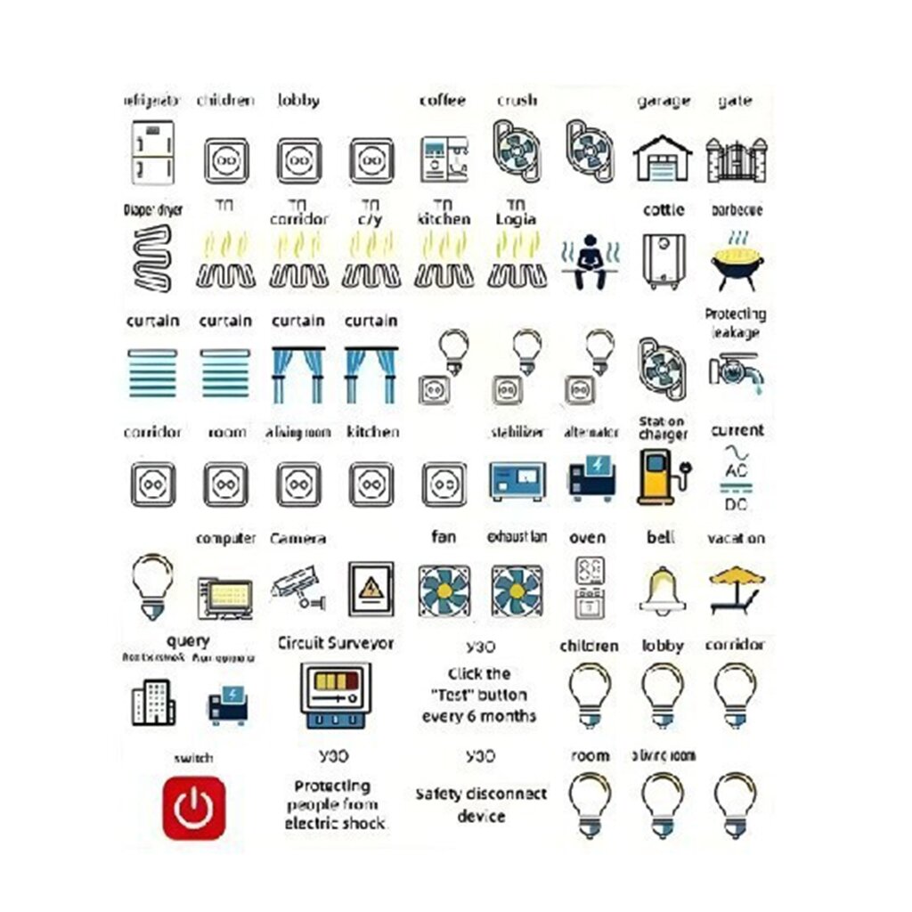 Цветные Наклейки с Электрическими Обозначениями На Панели Для Организации Коробки Выключателей И Панели Управления