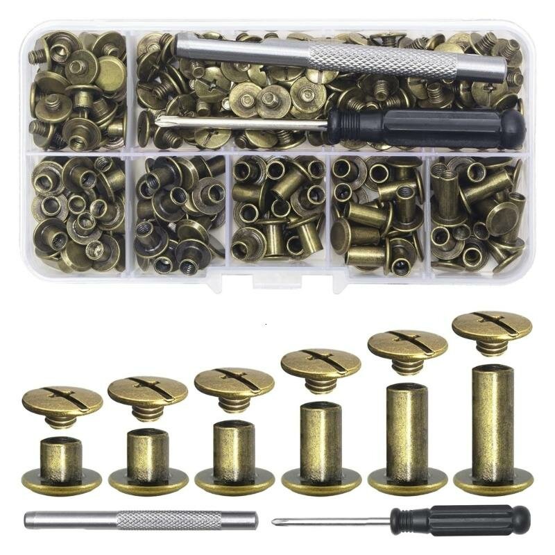 Набор винтов-заклепок 110 шт. для кожи, сумок, багажа, Бронза