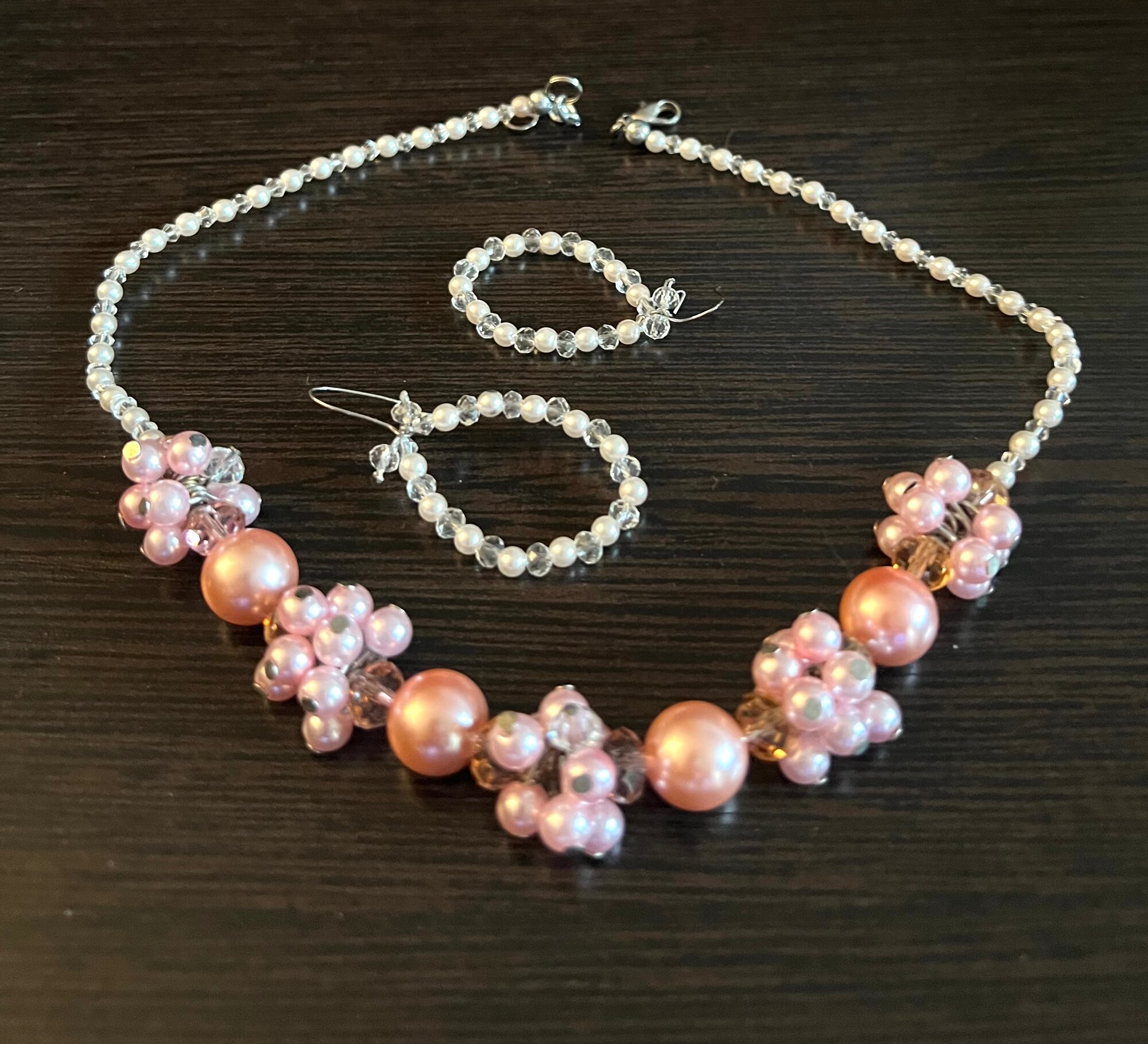 Комплект бижутерии: серьги, колье, кристалл, жемчуг имитация