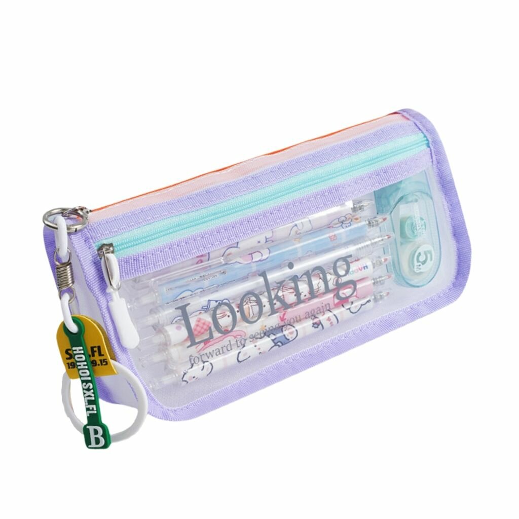 Прозрачный сетчатый пенал без ручки-фиолетовый