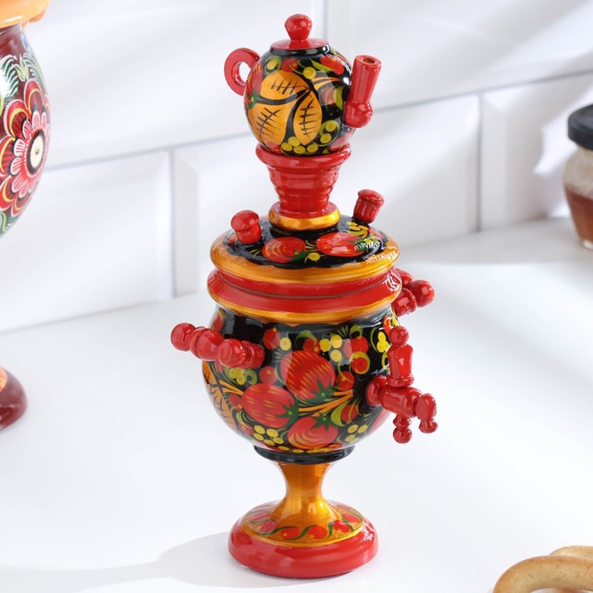 Фигурка Сима-ленд "Самовар", хохлома, ручная роспись, дерево, 22 см, 2 шт